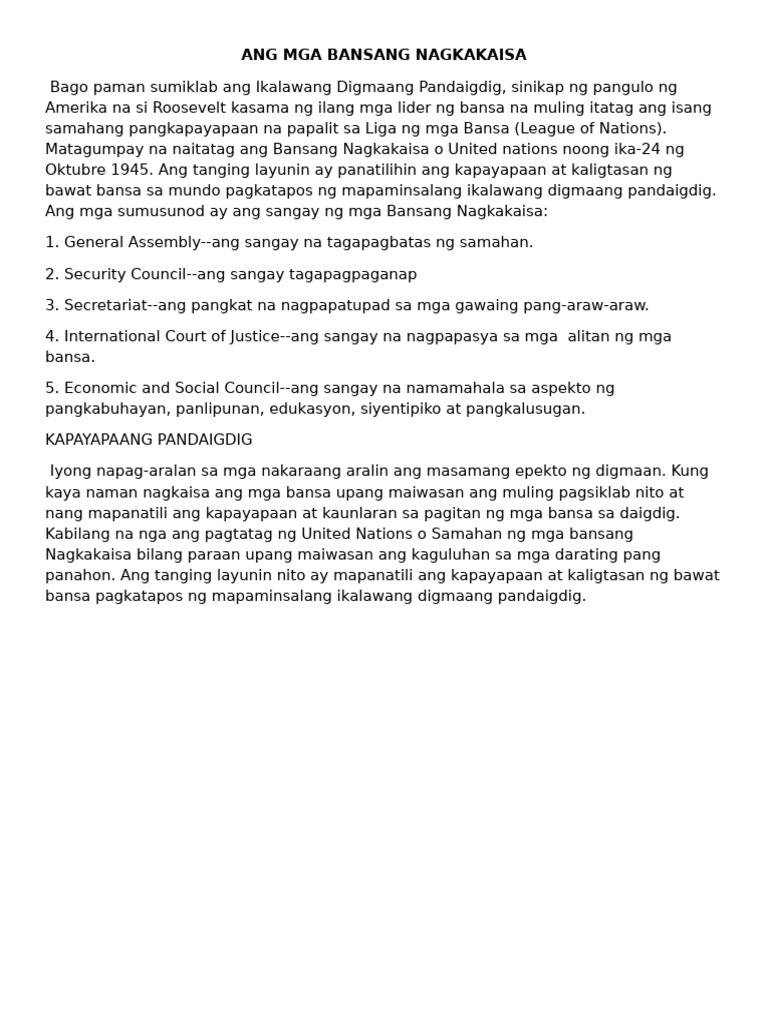 Ang Mga Bansang Nagkakaisa | PDF