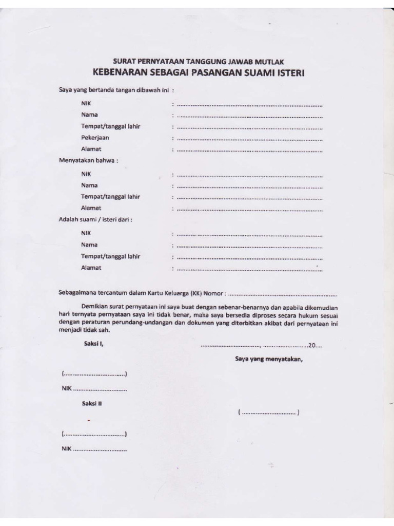 SPTJM Kebenaran Pasangan Suami Istri | PDF