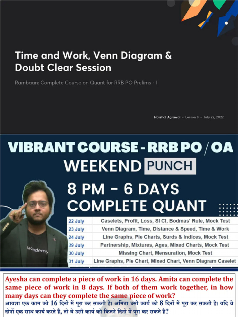 Time and Work Venn Diagram Doubt Clear Session No Anno | PDF