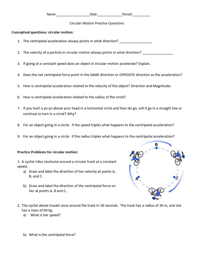 Circular Motion Practice Questions | PDF | Acceleration | Force