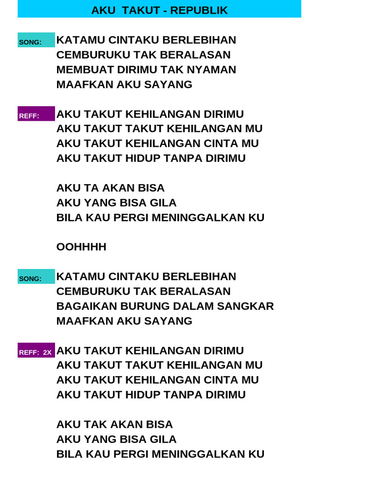 Takut Kehilangan Cinta - Republik | PDF