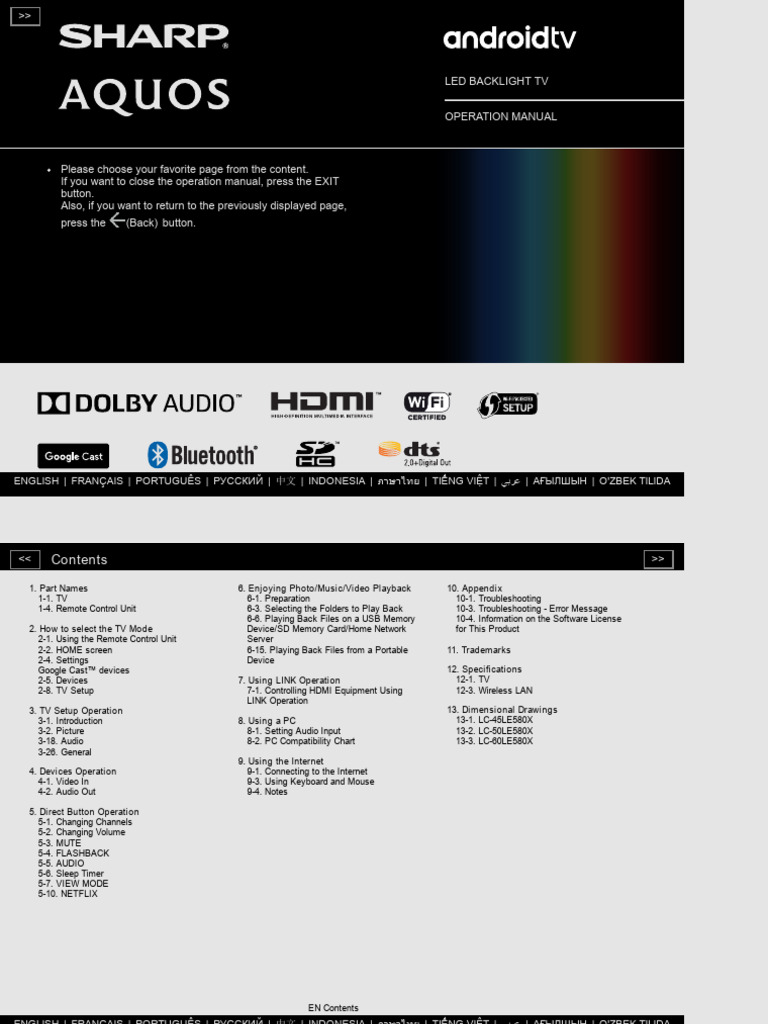 LE580X Series User Manual | PDF | Hdmi | Menu (Computing)