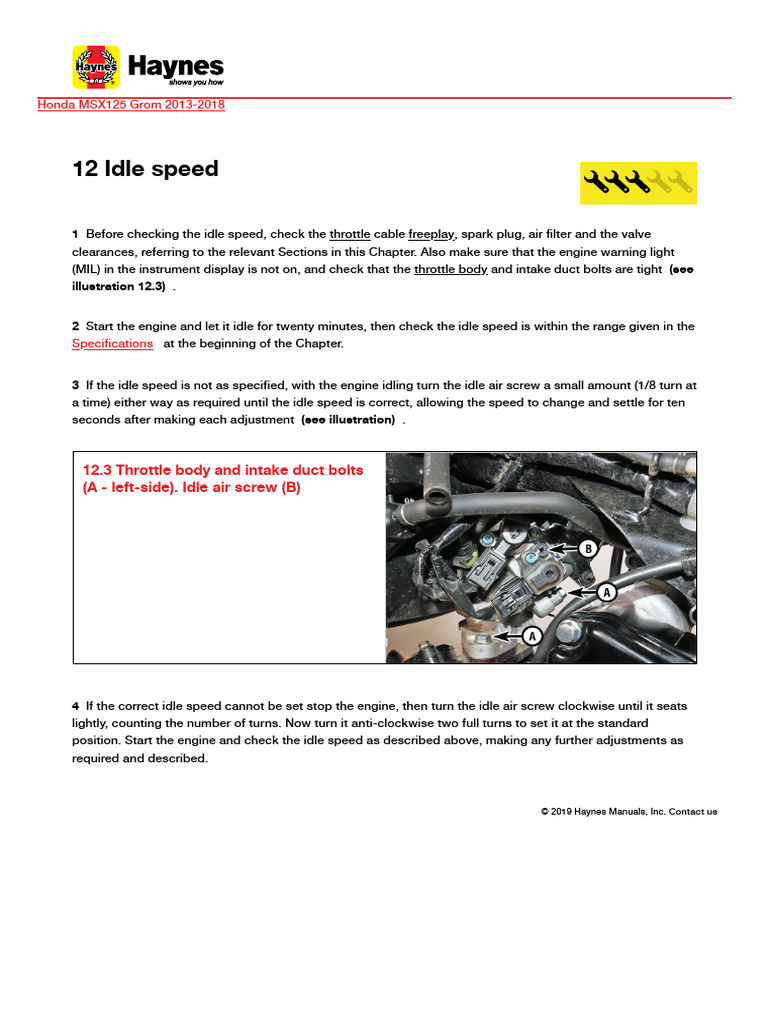 1 Routine Maintenance and Servicing 12 Idle Speed | PDF