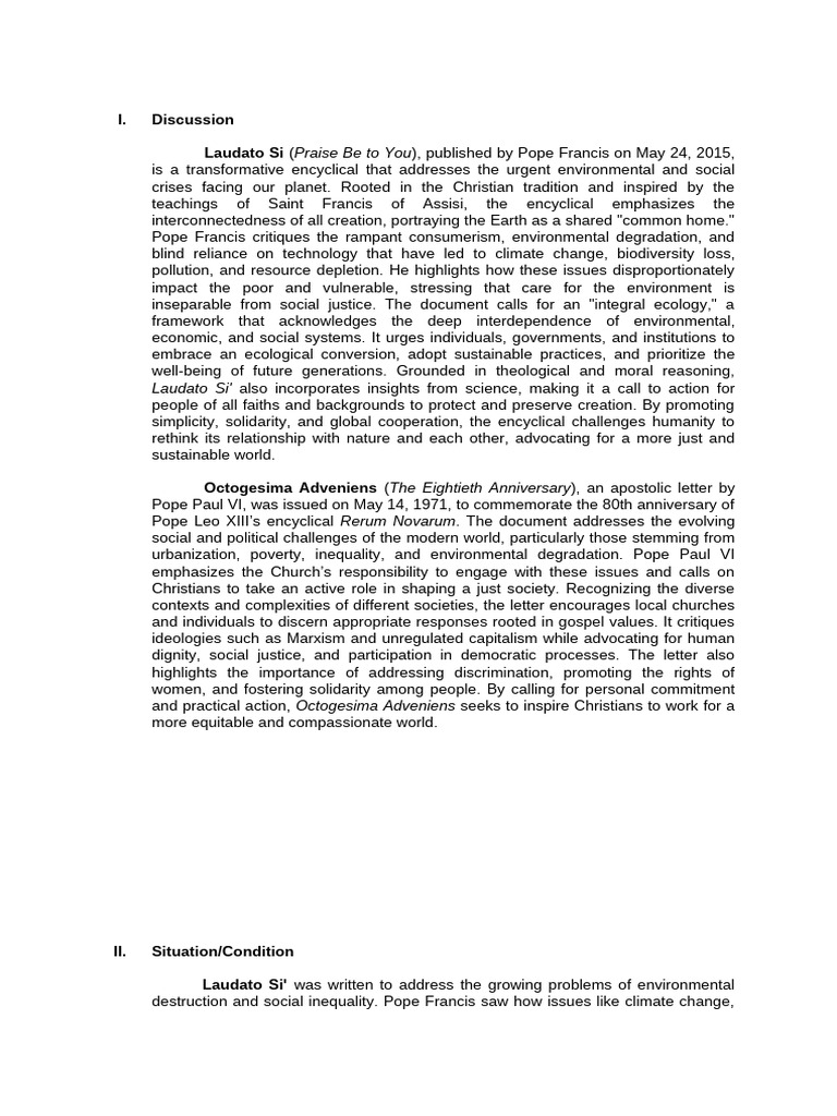 Octogesima Adveniens and Laudato Si | PDF | Sustainability | Natural ...