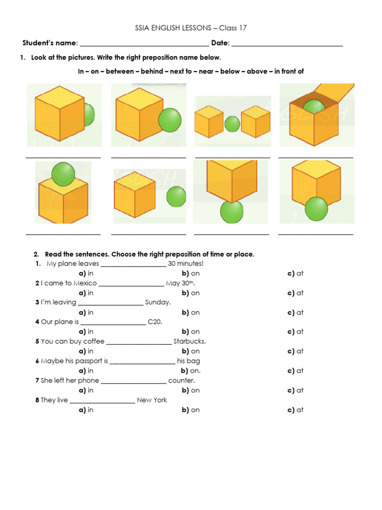 Prepositions Practice for ESL Learners | PDF