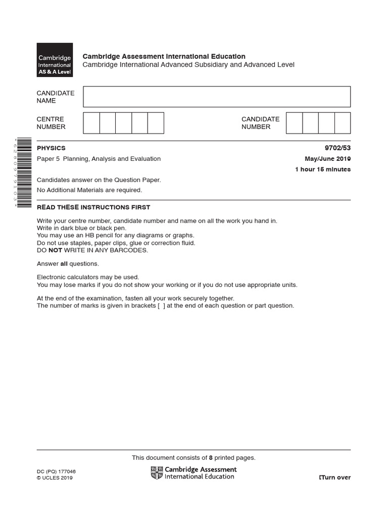 A Level Physics Paper 5 Yearly Past Papers | PDF | Angle | Experiment