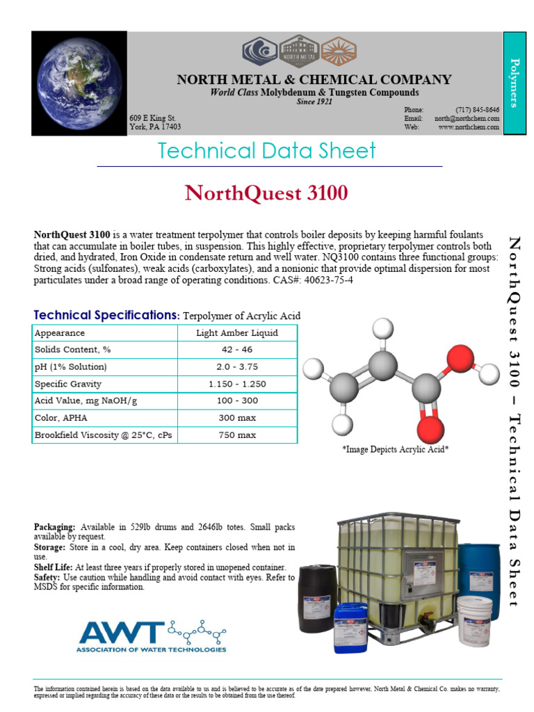 TDS - NorthQuest 3100 (Acumer 3100) | PDF | Acid | Sodium Hydroxide