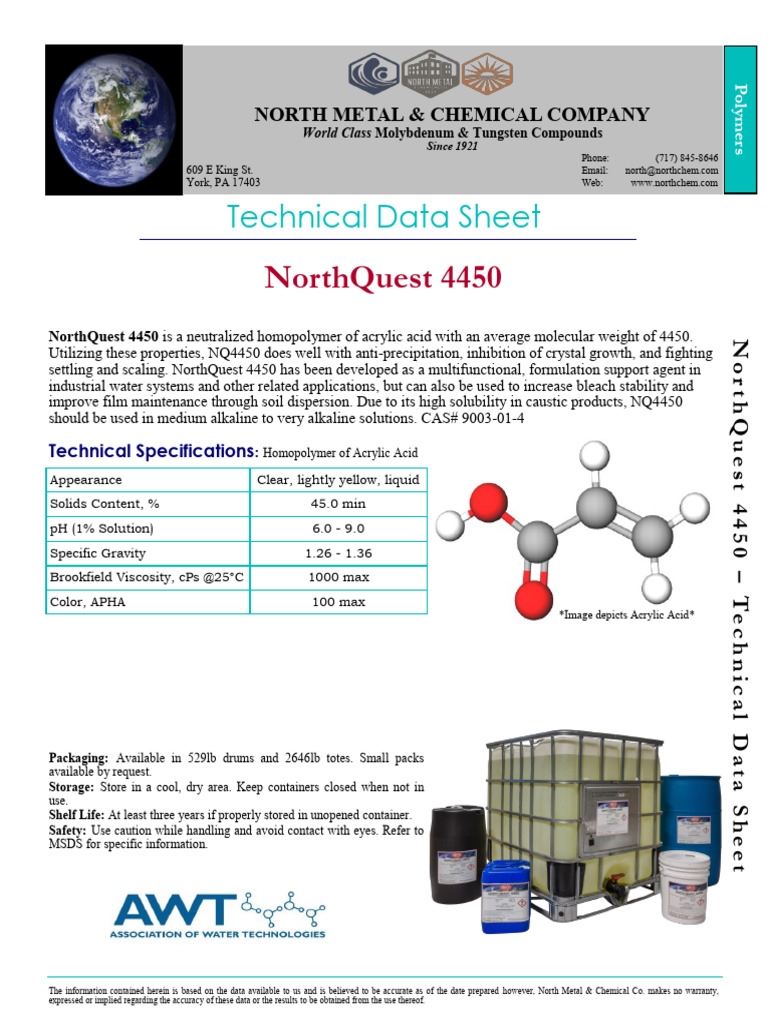 TDS - NorthQuest 4450 (Acusol 445N) | PDF | Polymers | Physical Chemistry