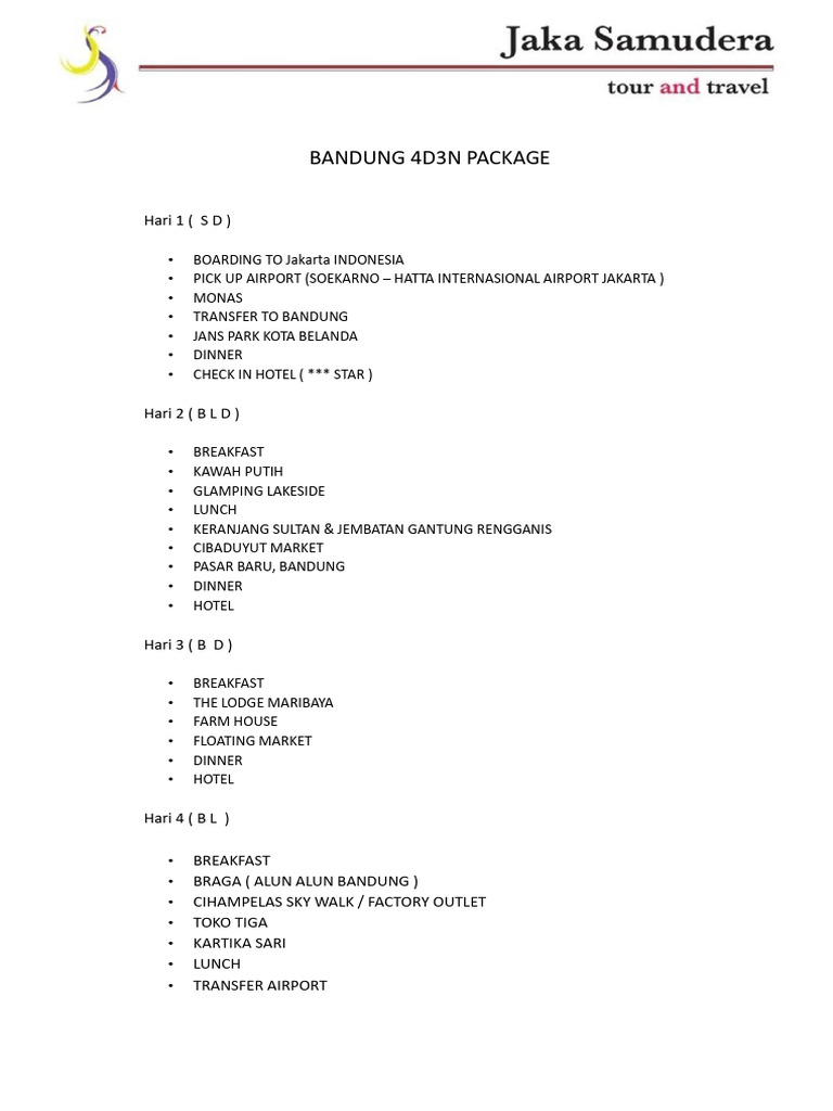 Bandung 4D3N Travel Package Details | PDF