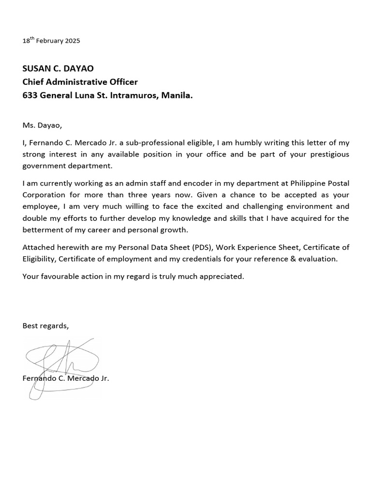 Application for Position by Fernando Mercado | PDF