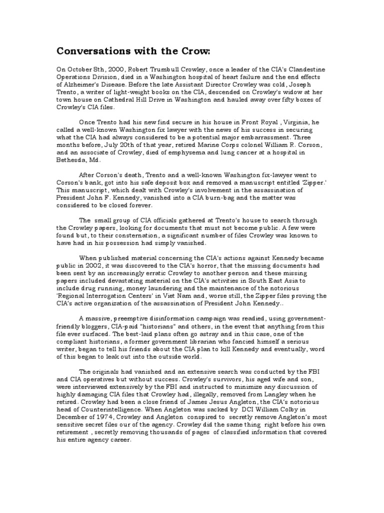 Conversations With the Crow | Central Intelligence Agency | Unrest