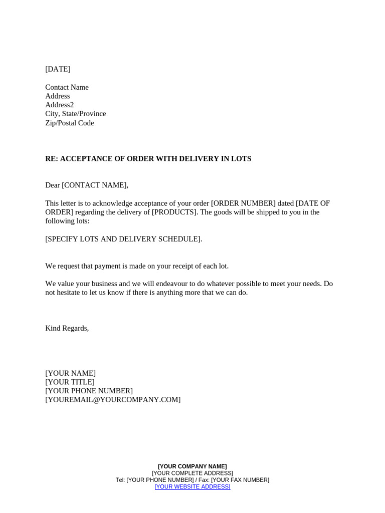 Order Acceptance and Delivery Details | PDF