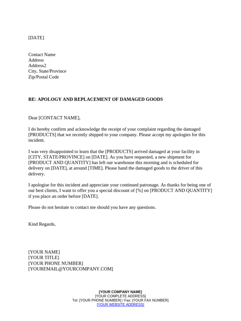 Apology and Replacement of Damaged Goods | PDF