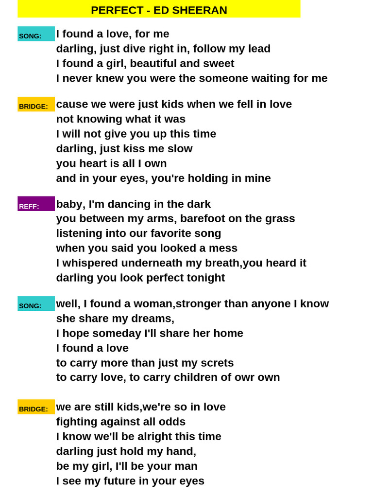 Ed Sheeran's "Perfect" Lyrics Analysis | PDF