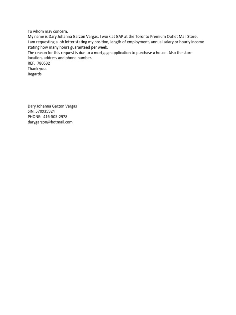 Job Letter Request for Mortgage Application | PDF
