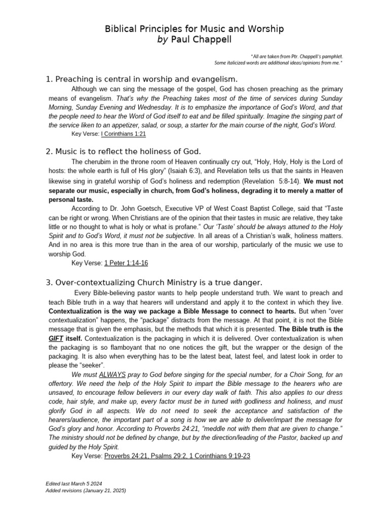 Biblical Music and Worship Principles | PDF | Hymns | Psalms
