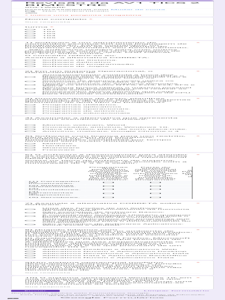 Revisão Da AV1 TICS 2 BIMESTRE | PDF | Programas | Sistema operacional