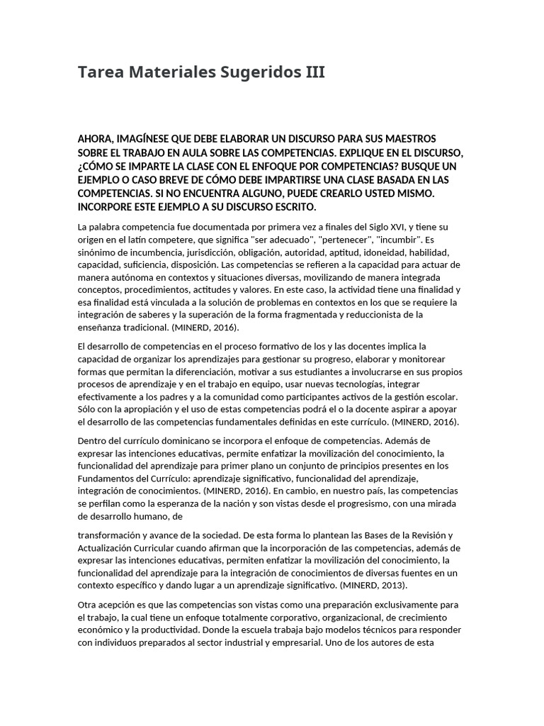 Tarea Materiales Sugeridos III (PDF - Io) | PDF | Plan de estudios | Aprendizaje