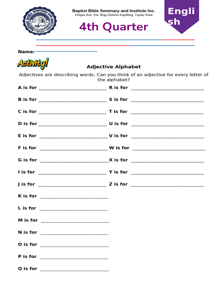 Adjective Alphabet Activity Guide | PDF