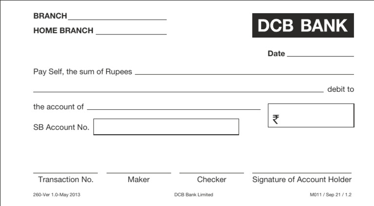 DCB Bank Self Withdrawal Slip Template | PDF