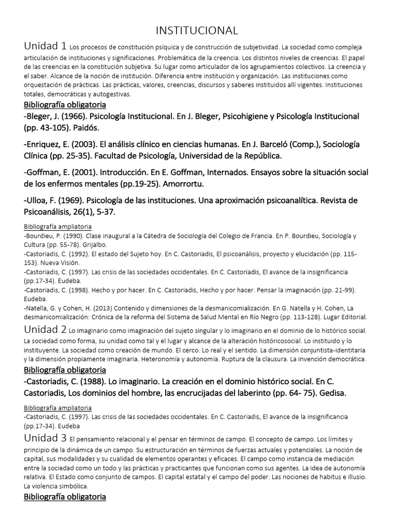 Institucional Teo | PDF | Psicoanálisis | Sicología