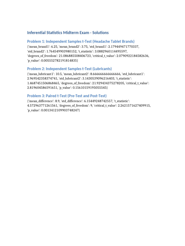 Inferential Statistics Solutions | PDF