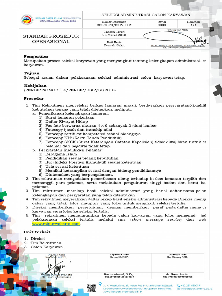 Seleksi Administrasi Karyawan RSIP | PDF