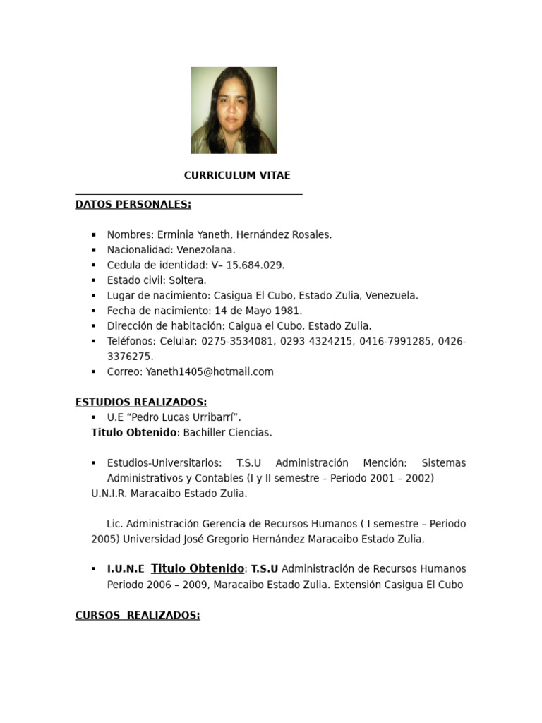 YANETH - CURRICULO - NUEVO Con FOTO | PDF | Venezuela