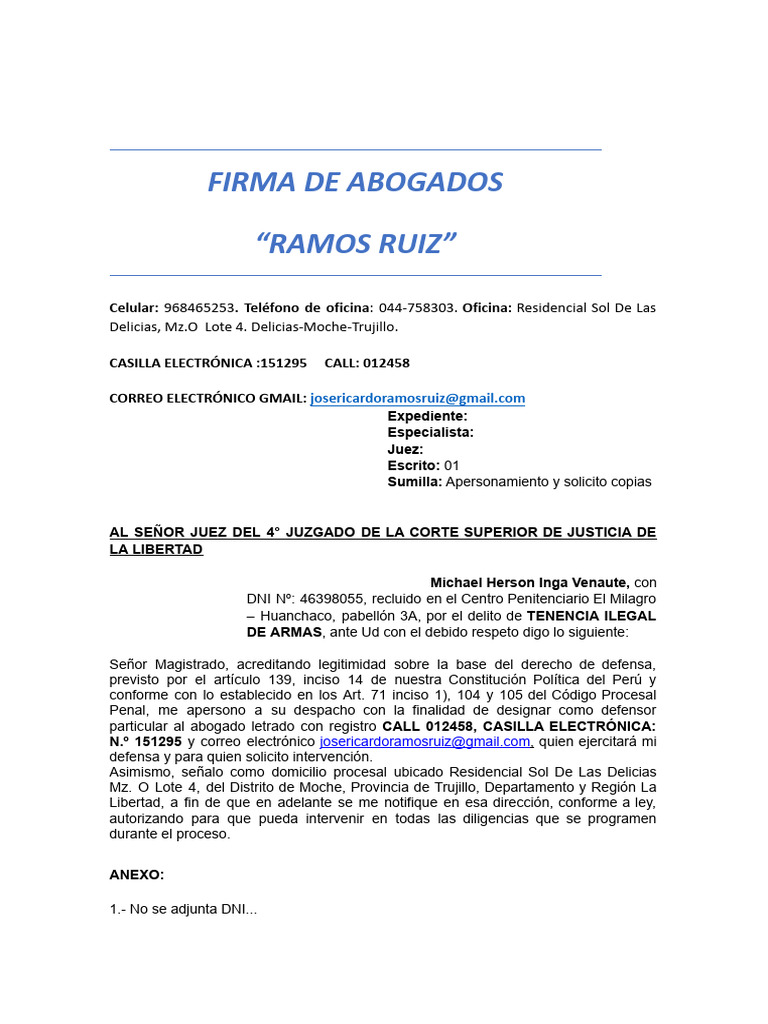 Apersonamiento y Defensa Legal en Trujillo | PDF