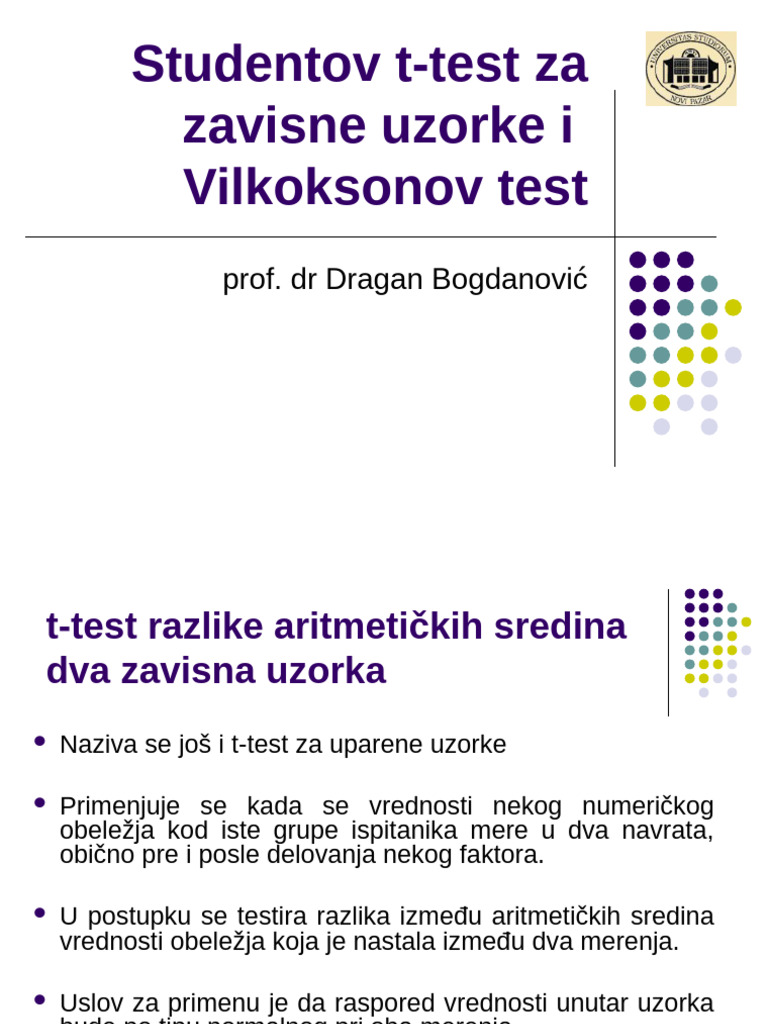 06 Studentov t Test Za Zavisne Uzorke i Vilkoksonov Test | PDF