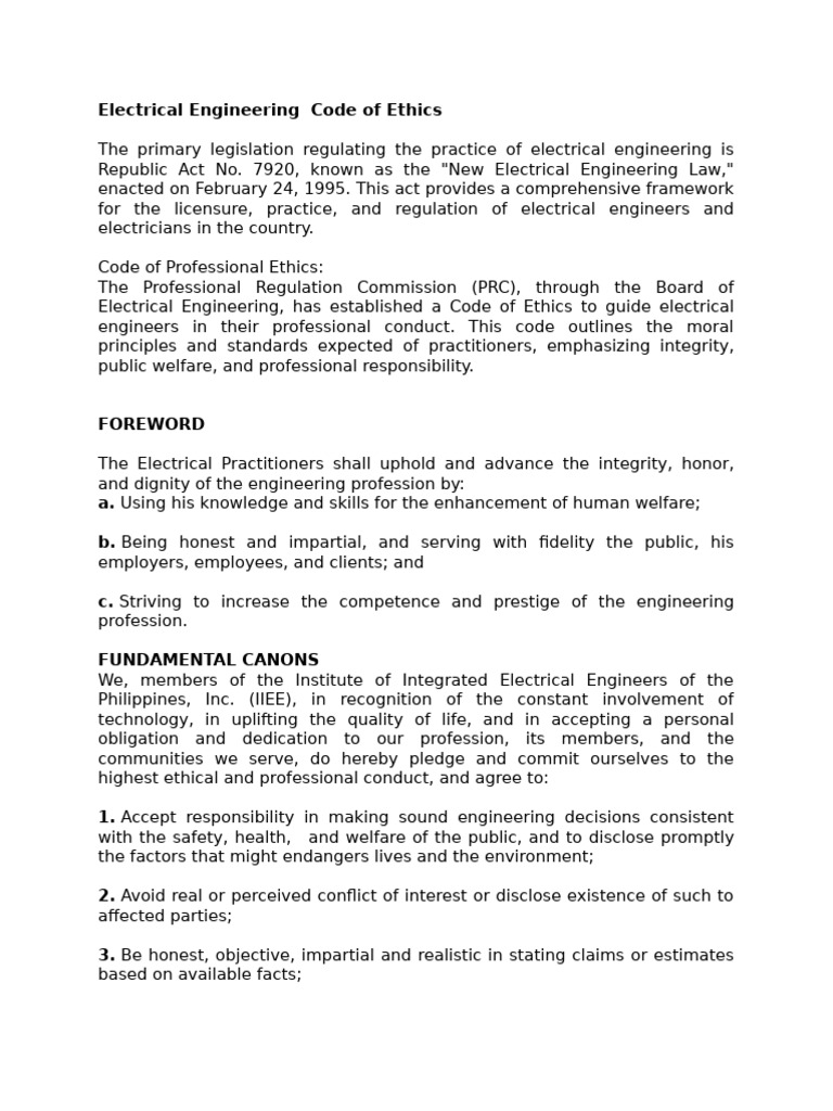RA 7920 and IIEE - Electrical Engg Code of Professional Ethics | PDF ...
