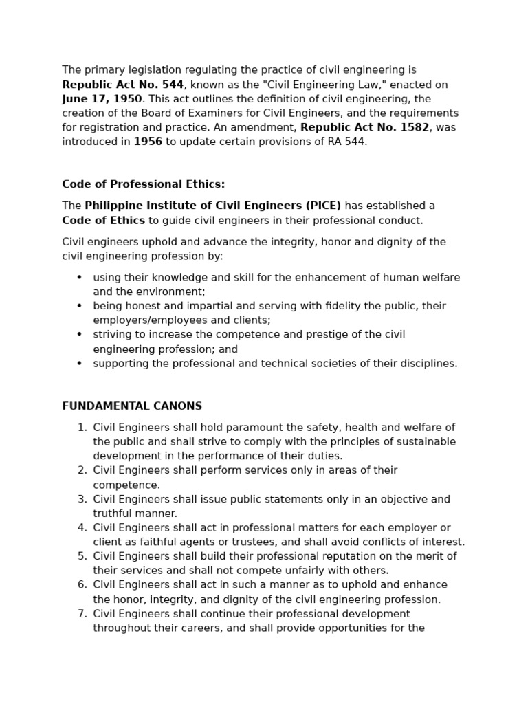 RA 544 and PICE - Civil Engg Code of Professional Ethics | PDF