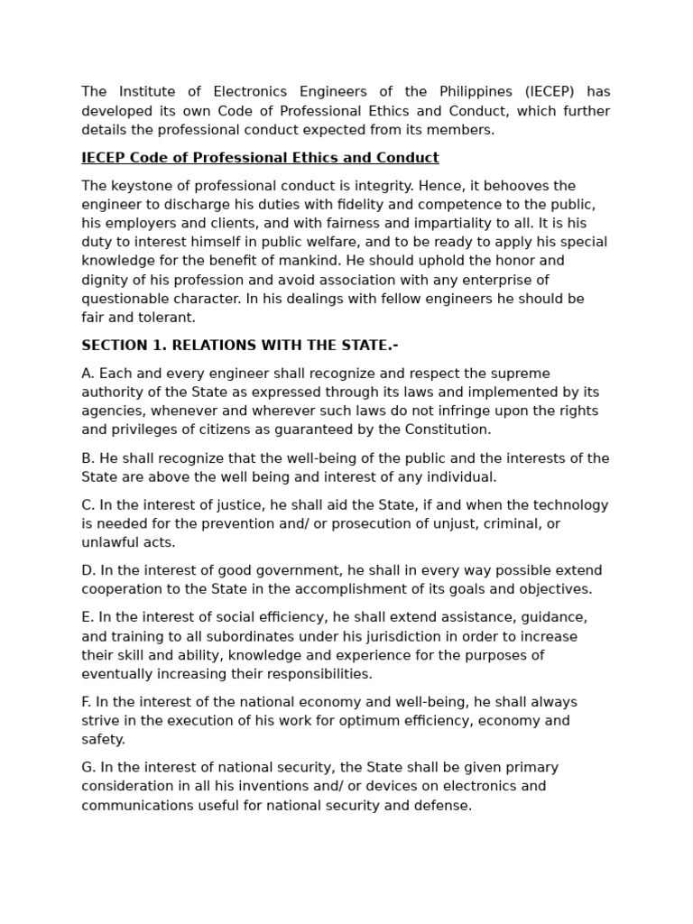 ECE - IECEP Code of Professional Ethics and Conduct | PDF | Employment | Profession