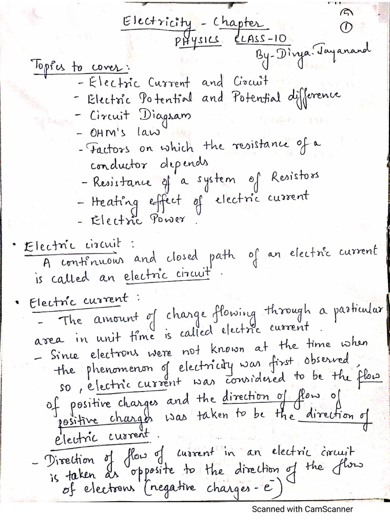 Divya Electricity Class 10 Notes | PDF