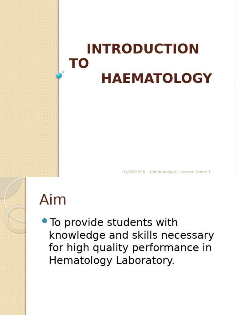 Introduction to Hematology Notes | PDF | Hematology | Medical Specialties