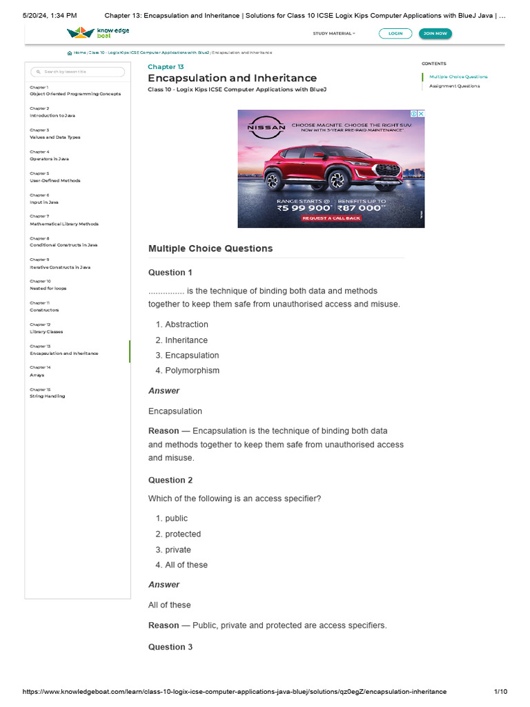 Chapter 13 - Encapsulation and Inheritance - Solutions For Class 10 ICSE Logix Kips Computer ...