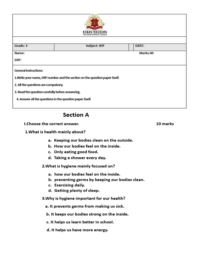 Revision worksheet IDP Set A gr 3 (1) | PDF | Hygiene