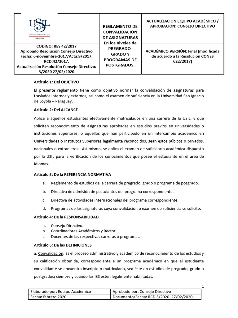 Reglamento de Convalidacion 622 2017 - 03 2022 PDF | PDF