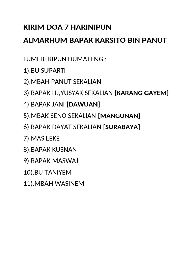 Kirim Doa 7 Harinipun | PDF