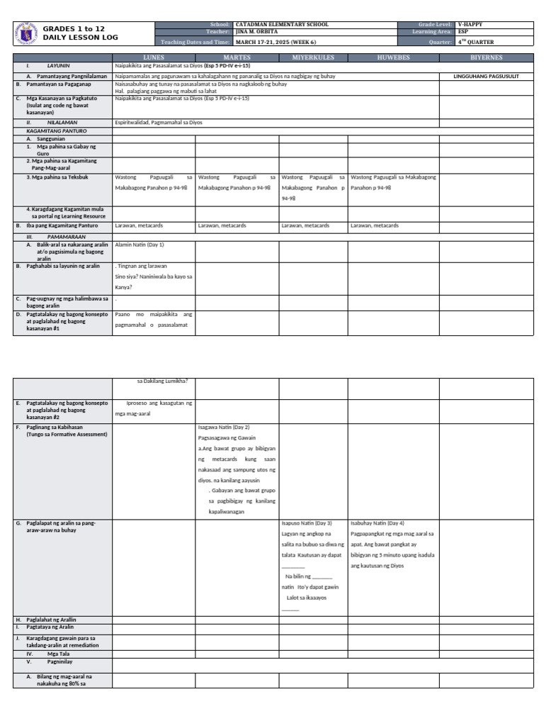 DLL - Esp 5 - Q4 - W6 | PDF