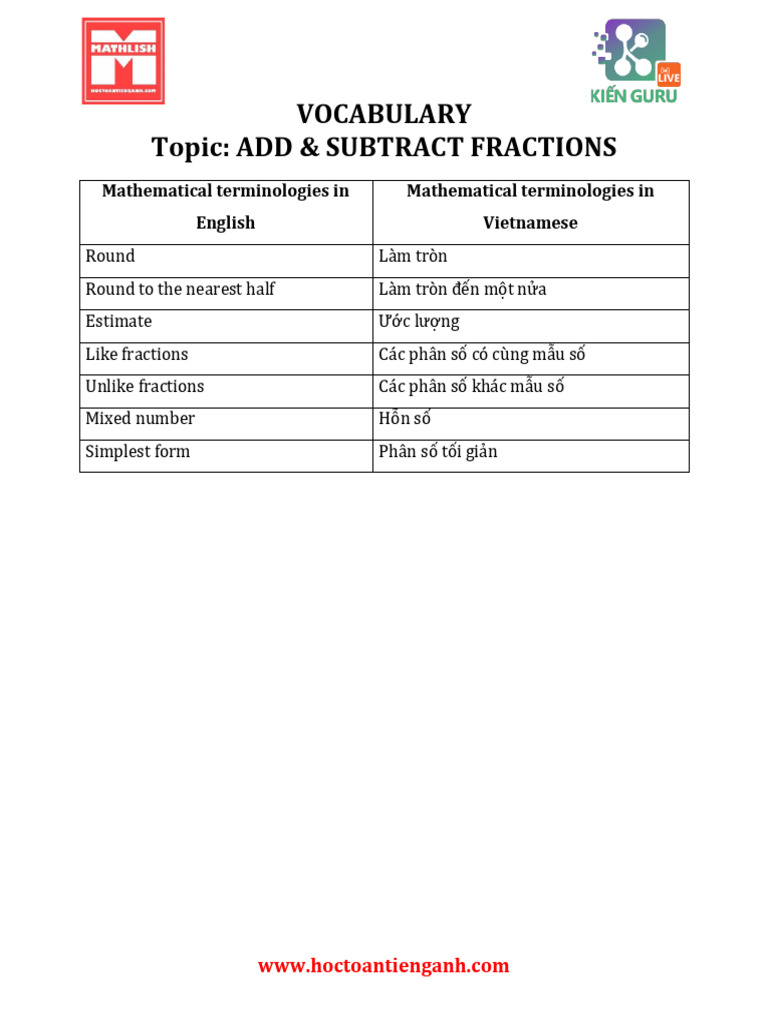 T V NG L P 5 - Add and Subtract Fractions | PDF
