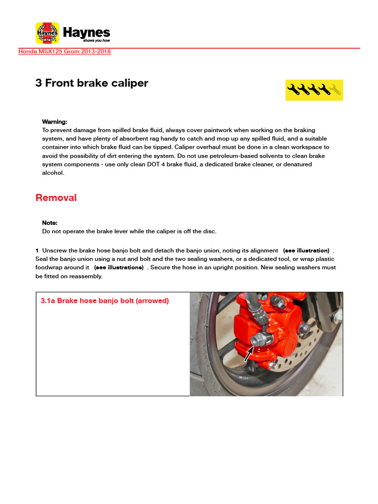 MSX125 Grom Brake Caliper Overhaul Guide | PDF | Mechanical Engineering ...