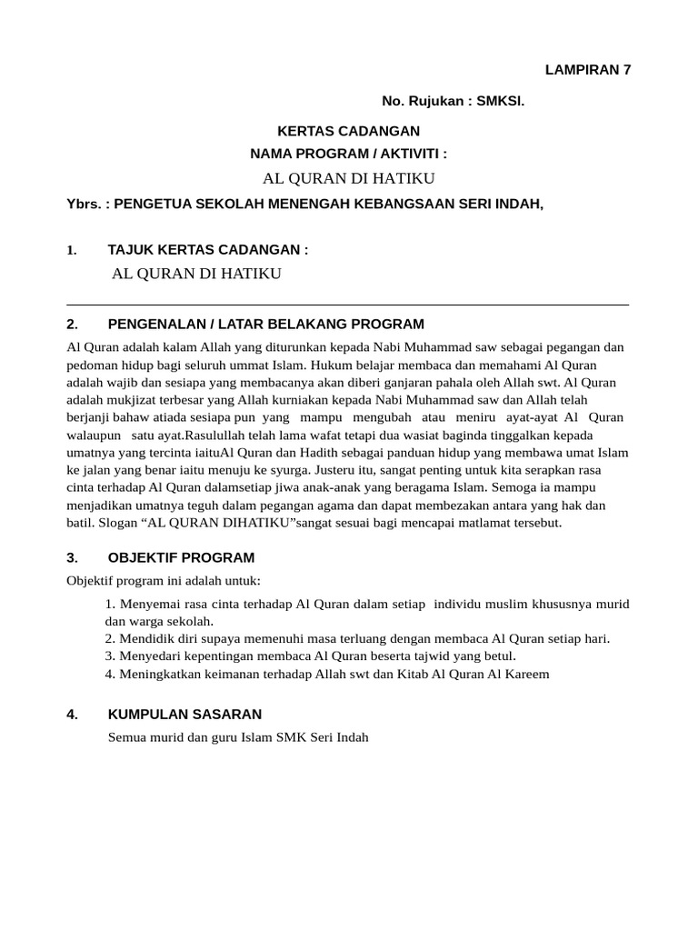 KERTAS KERJA Al-Quran Cinta Hatiku (SPK1.2023) | PDF