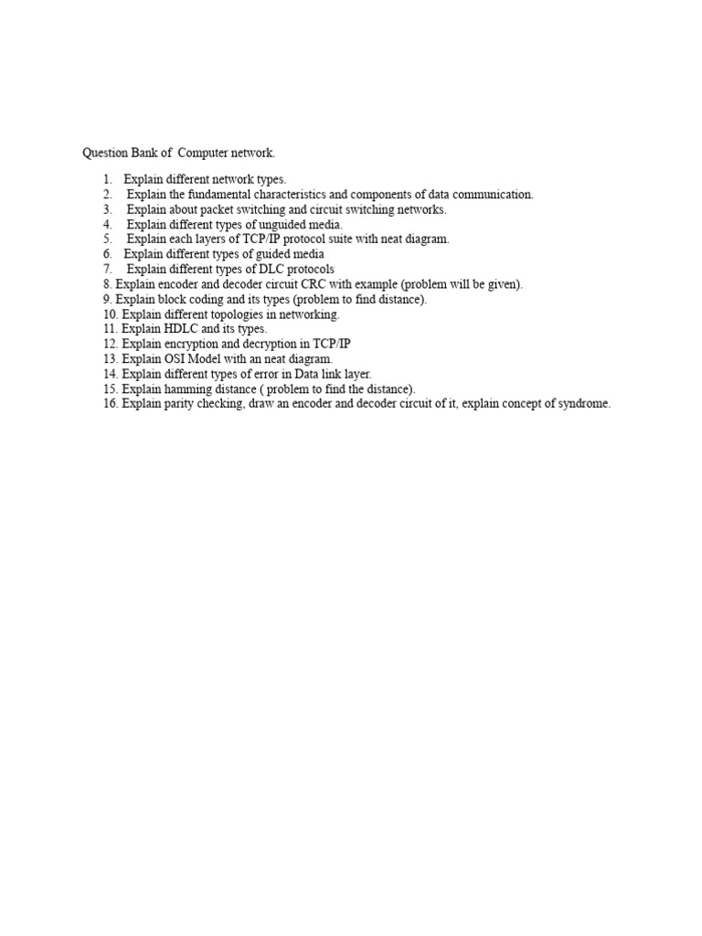 Question Bank of Computer Network | PDF
