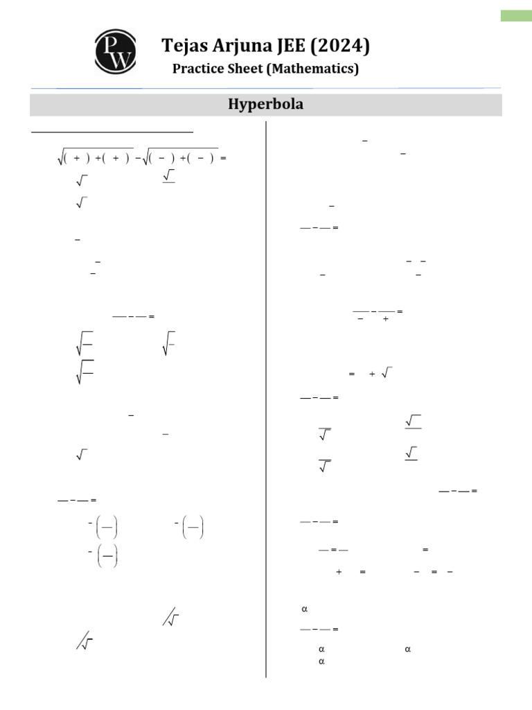 Hyperbola - Practice Sheet - Arjuna JEE 2024 | PDF | Euclidean Plane Geometry | Classical Geometry