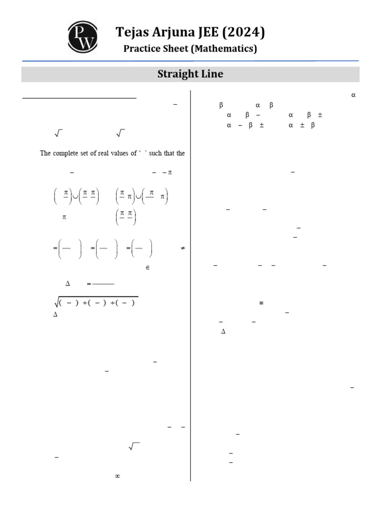 Straight Lines - Practice Sheet - Arjuna JEE 2024 | PDF | Euclidean ...