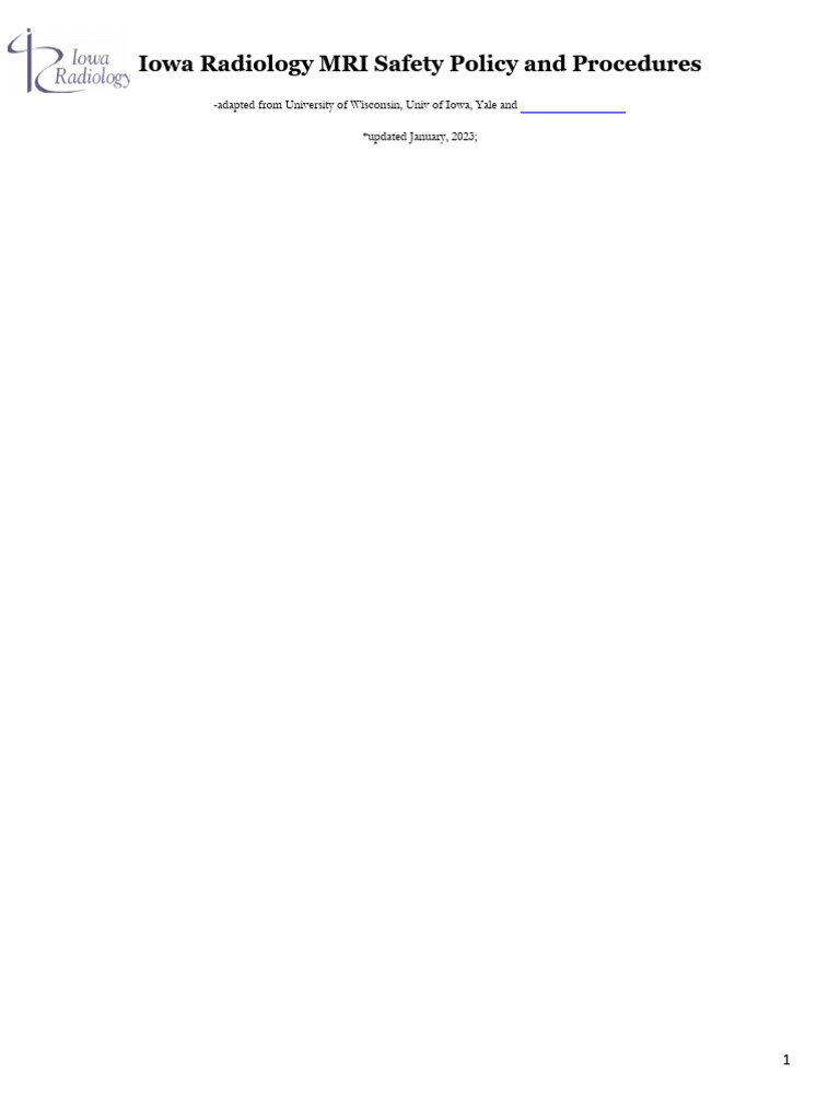 Iowa Radiology MRI Safety | PDF | Radiology | Magnetic Resonance Imaging