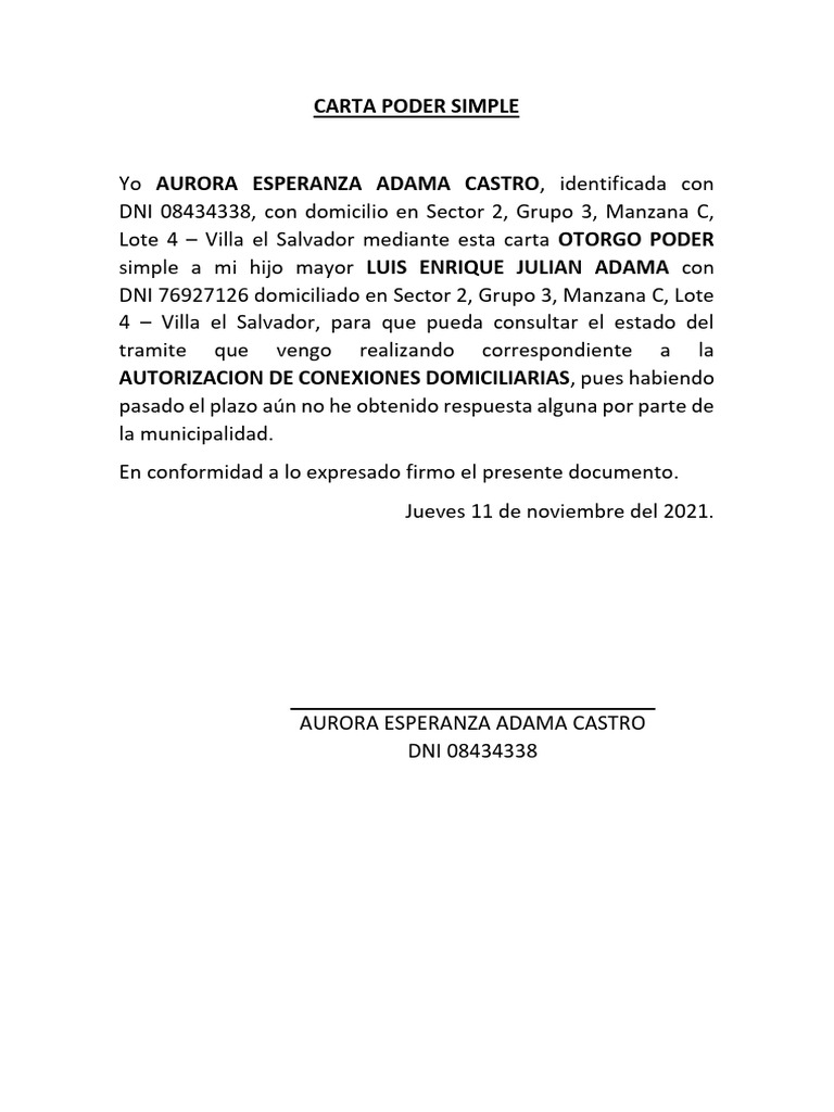 Carta Poder Simple para Trámite Municipal | PDF