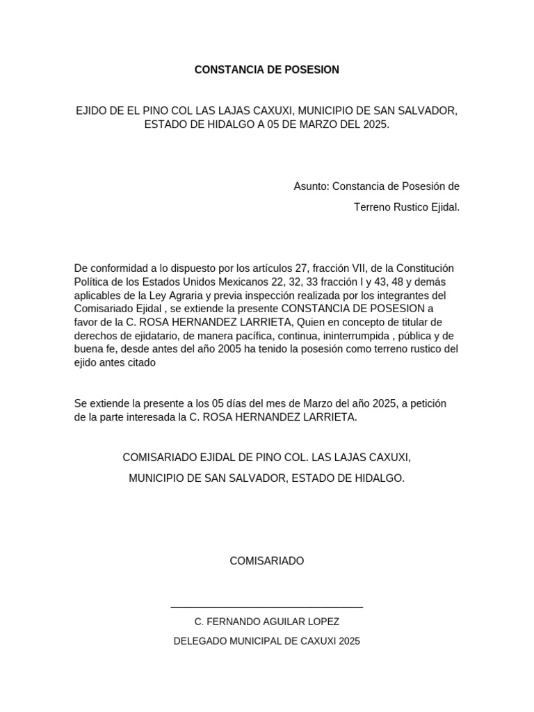 Constancia de Posesion | PDF