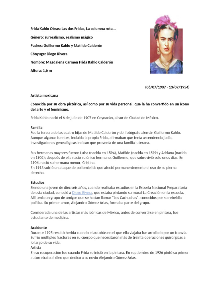 Frida Kahlo: Vida y Obras Icónicas | PDF | Las artes